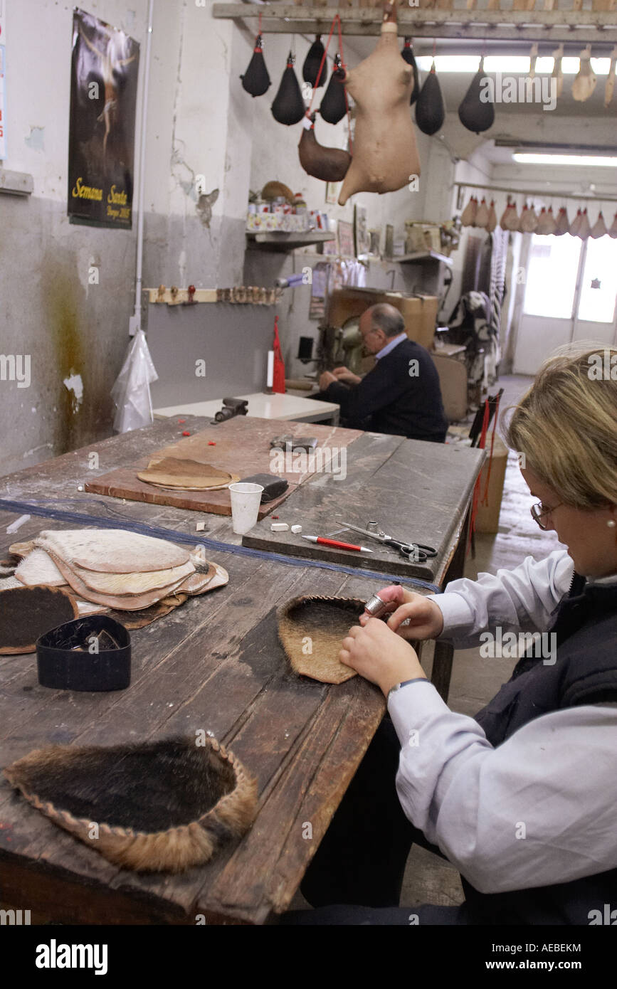 Woman making wineskins Burgos Spain Stock Photo - Alamy
