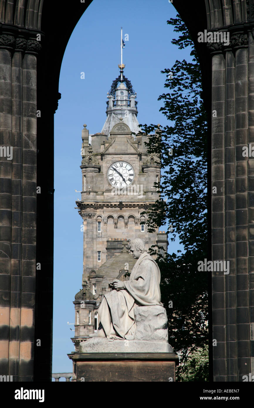 balmoral hotel clock tower through the scott monument arch edinburgh ...