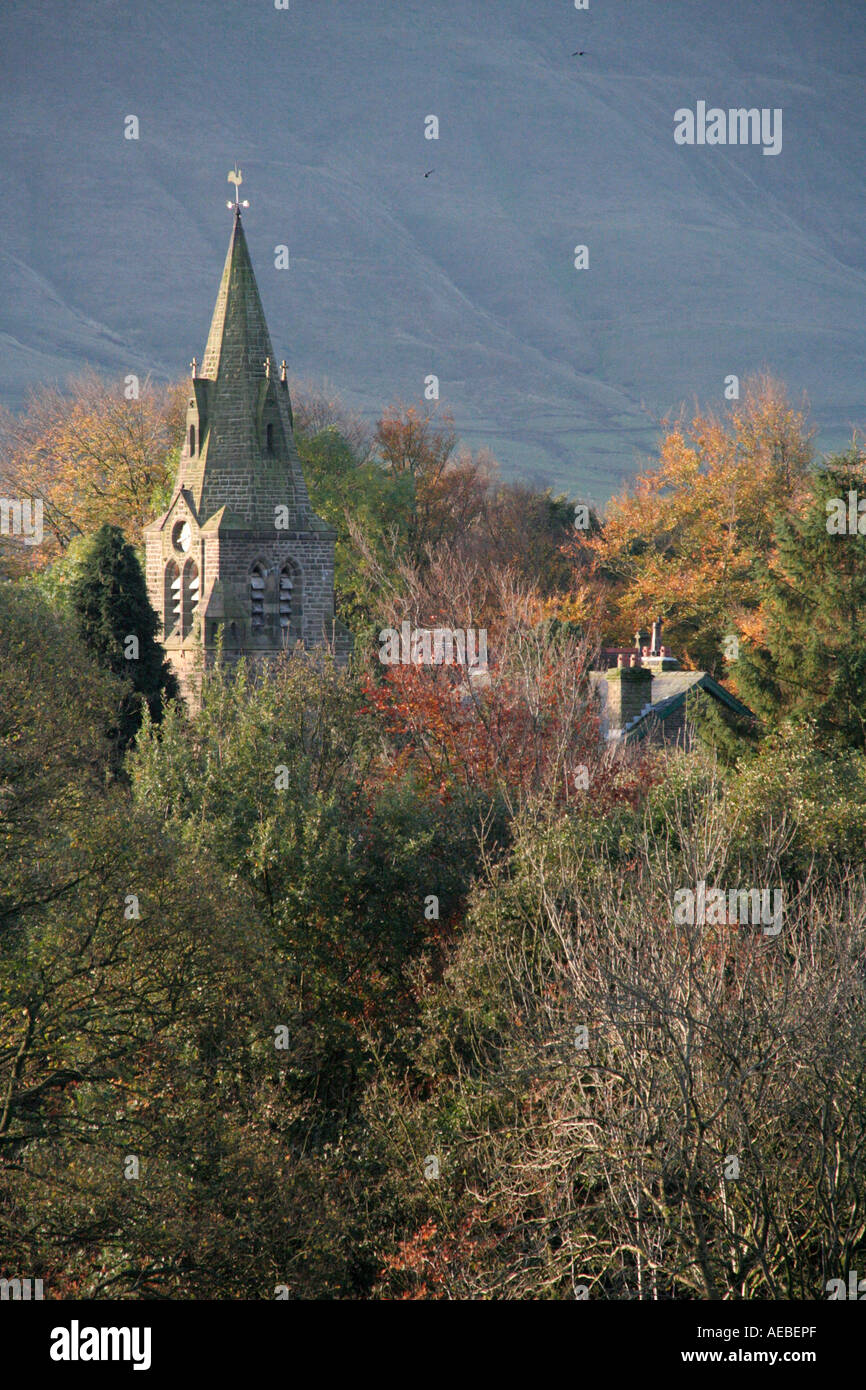edale parish church in autumn derbyshire peak district england uk gb ...