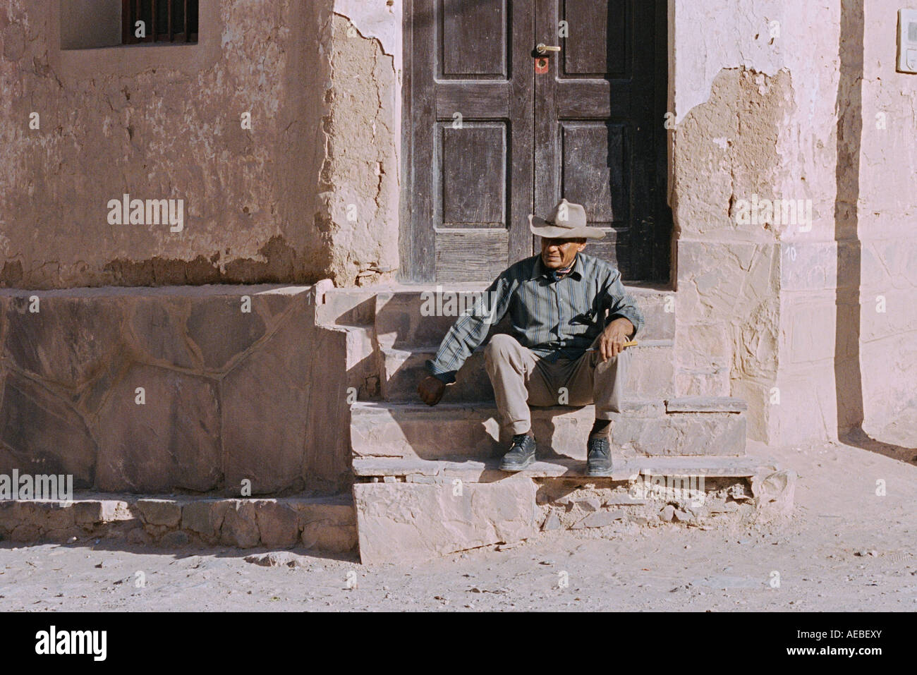 Cowboy on Steps Stock Photo - Alamy