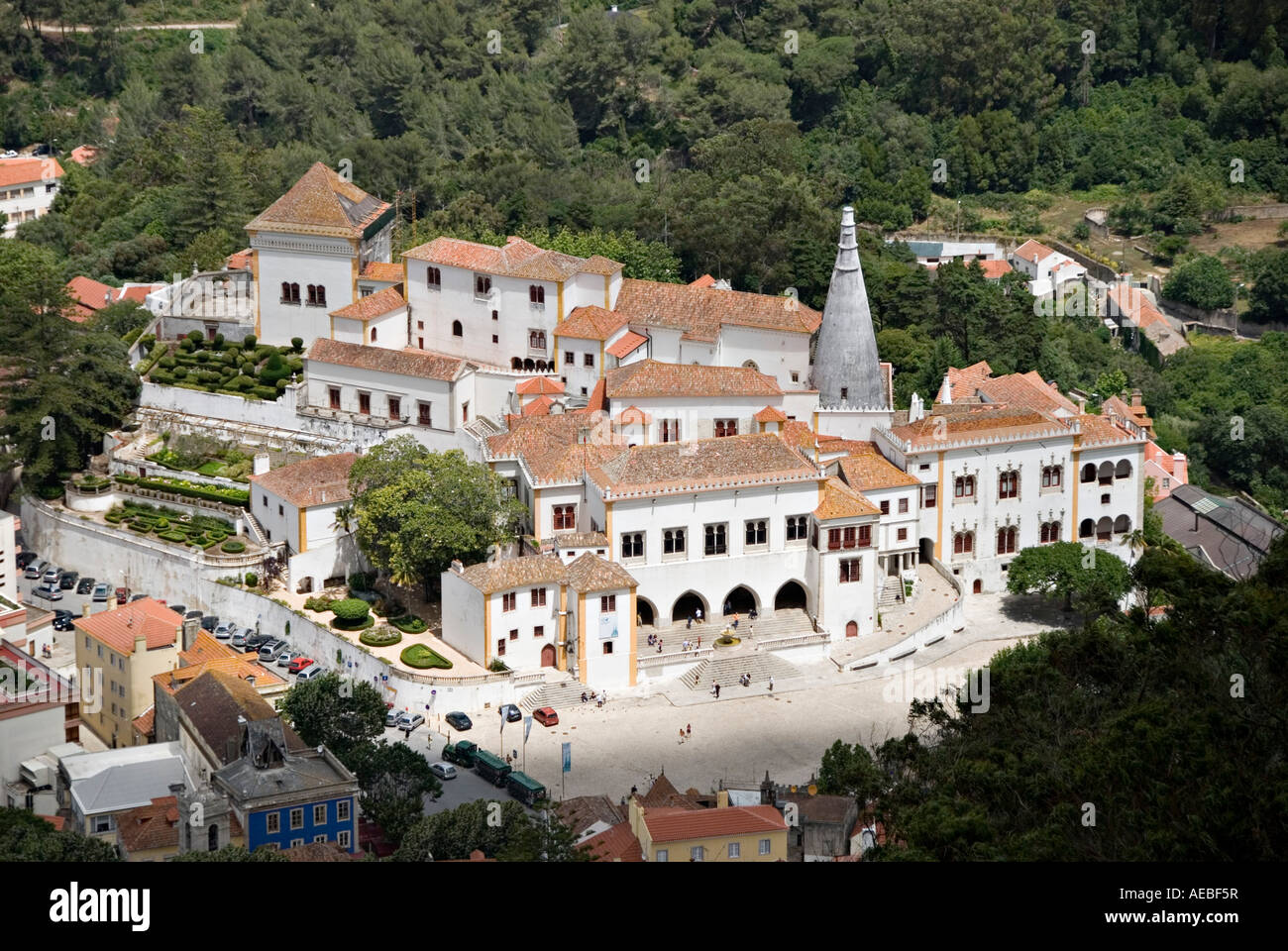 The Palacio Nacional, (Paco Real), Sintra, Portugal, built around 1400 ...