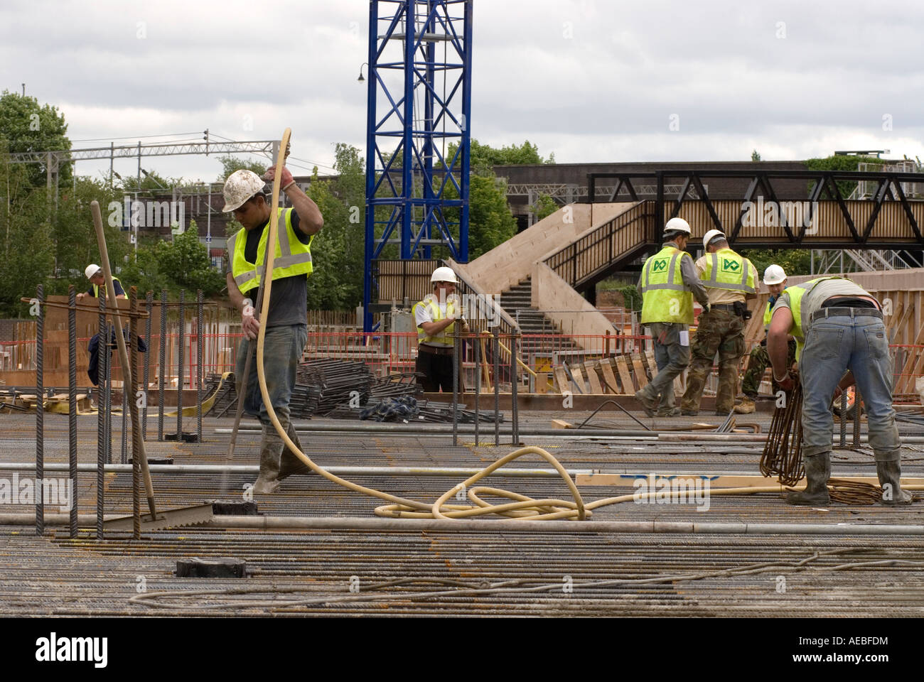 Construction workers working on new housing development, Milton Keynes ...