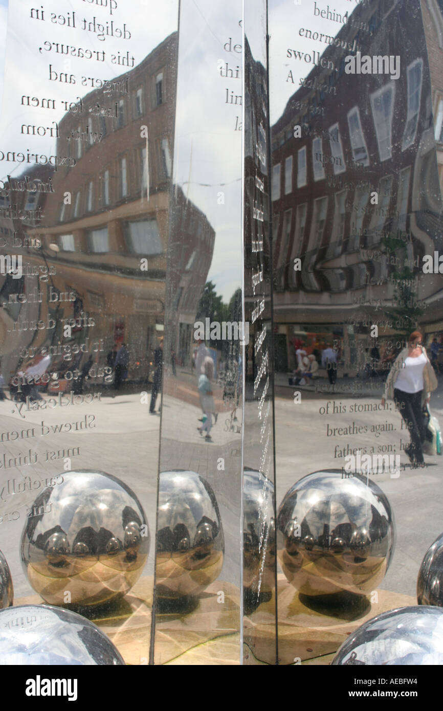 city of exeter Riddles Sculpture in town centre reflections of ...