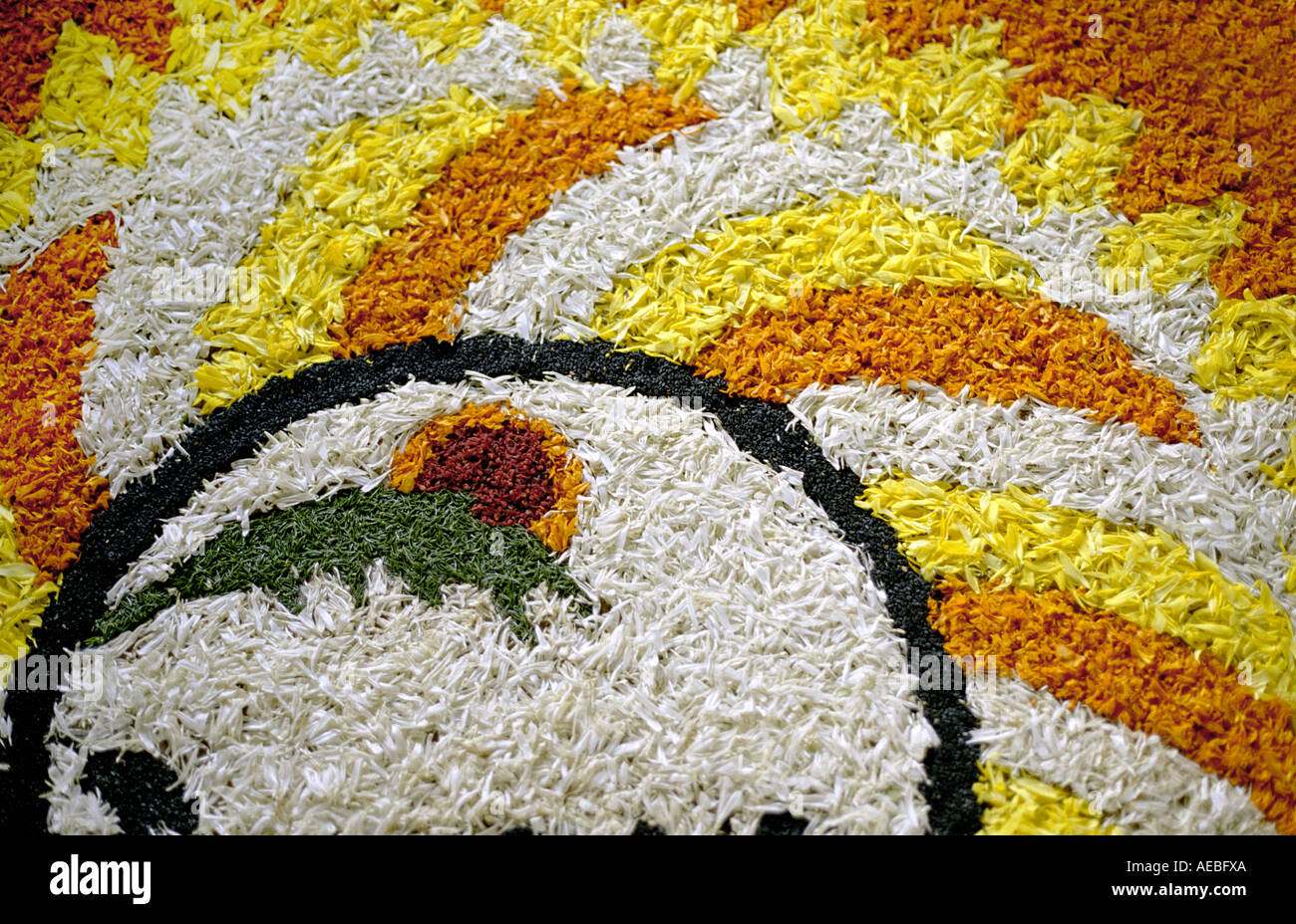 Flower arrangement called pookkalam done on the occassion of Onam ...