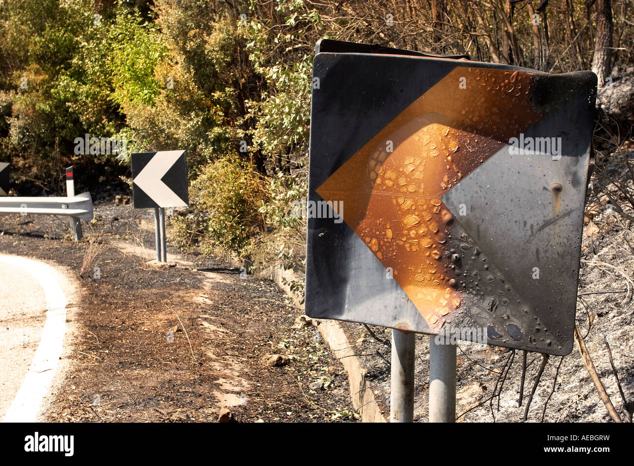 Fire Damage on Road Sign Puglia Italy Stock Photo - Alamy