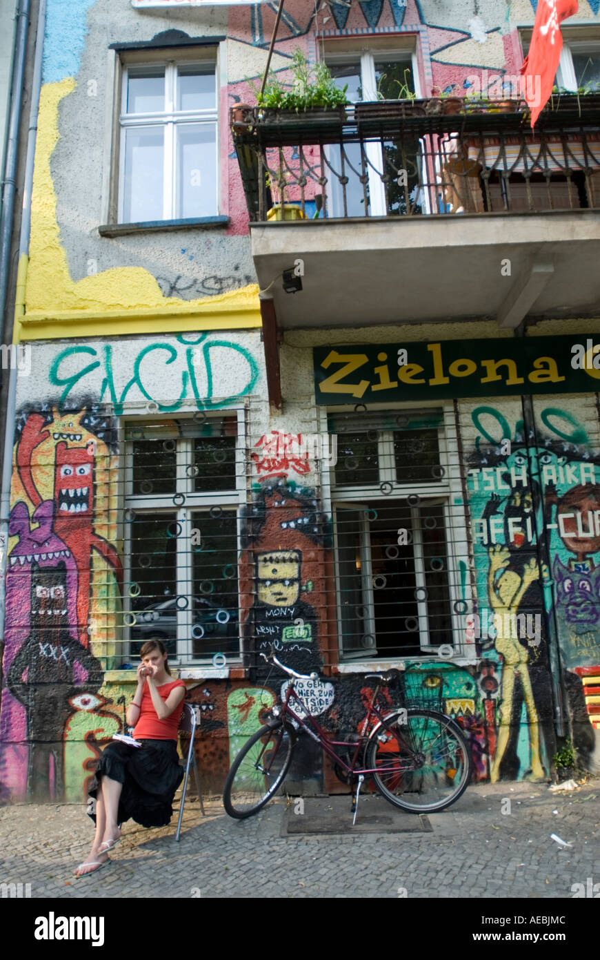 building covered in Graffiti in bohemian Friedrichshain district of ...