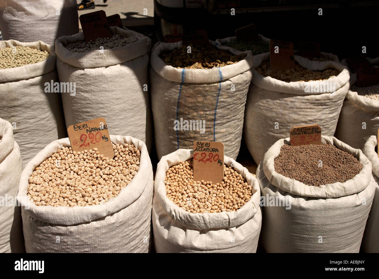 Sacks nuts euro market stall hi-res stock photography and images - Alamy