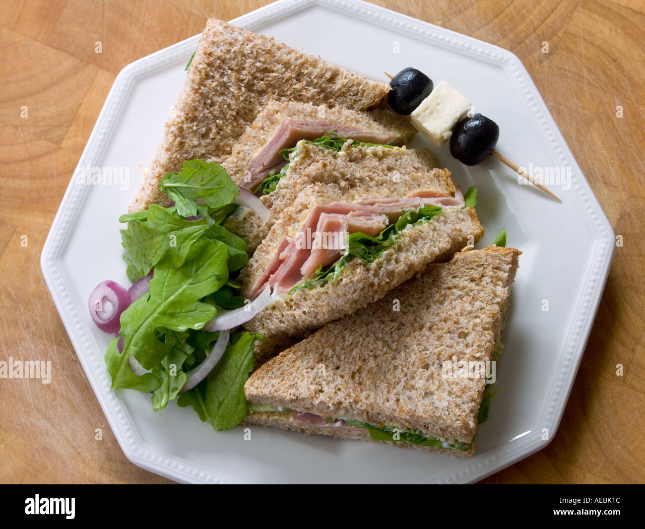 Ham Mayonnaise rocket sandwich on brown bread Stock Photo - Alamy