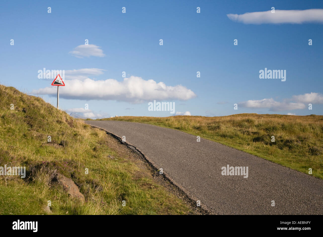 Single track road and steep incline sign Stock Photo - Alamy