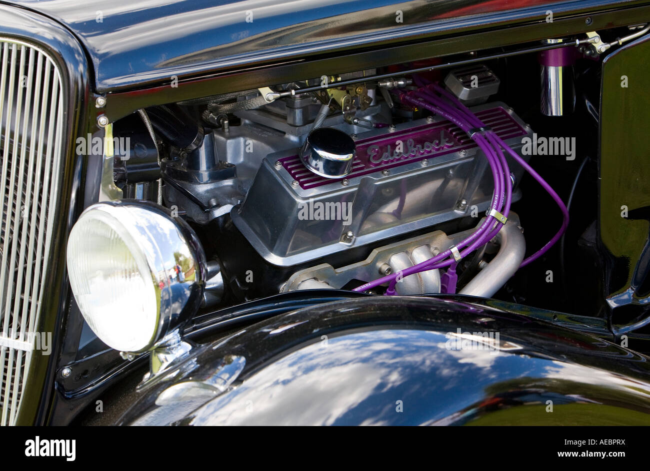 Edelbrock engine housed in a restored vintage car Stock Photo - Alamy