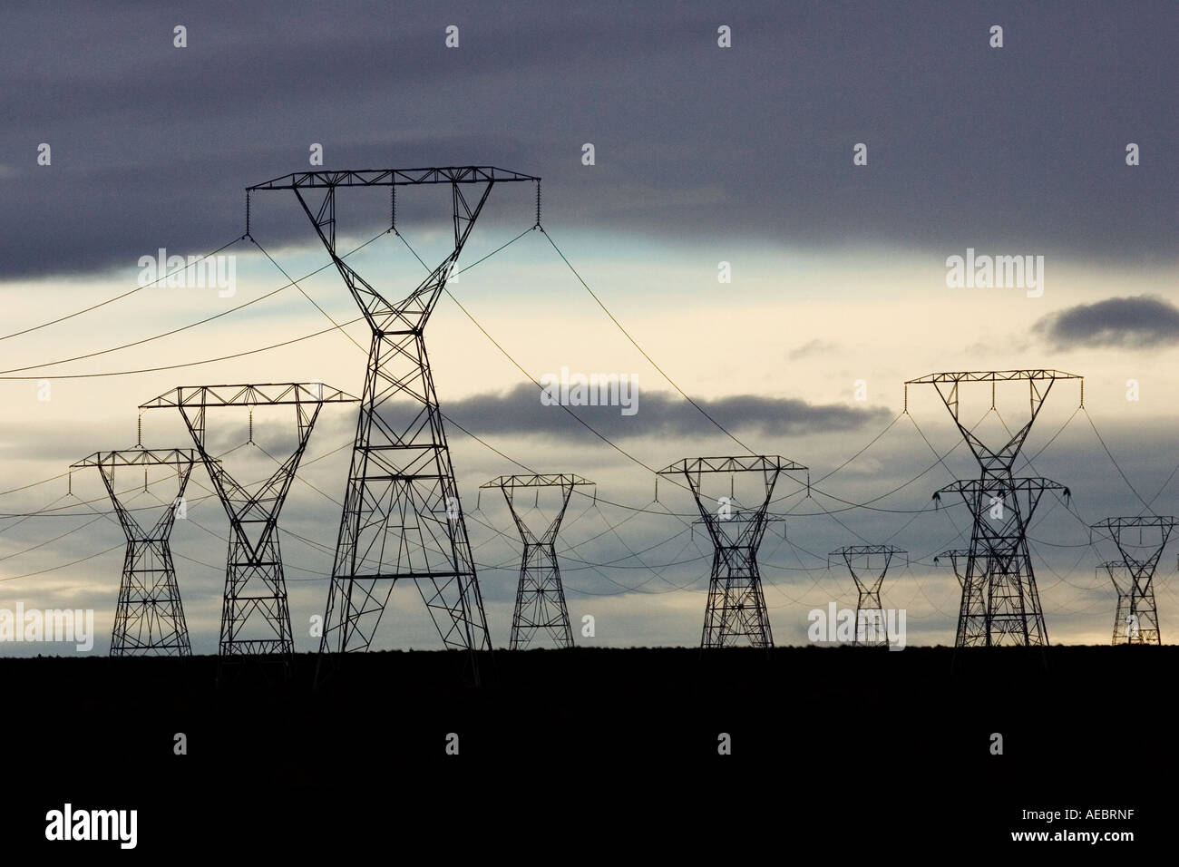 Power Pylons Desert Road Central Plateau North Island New Zealand Stock ...