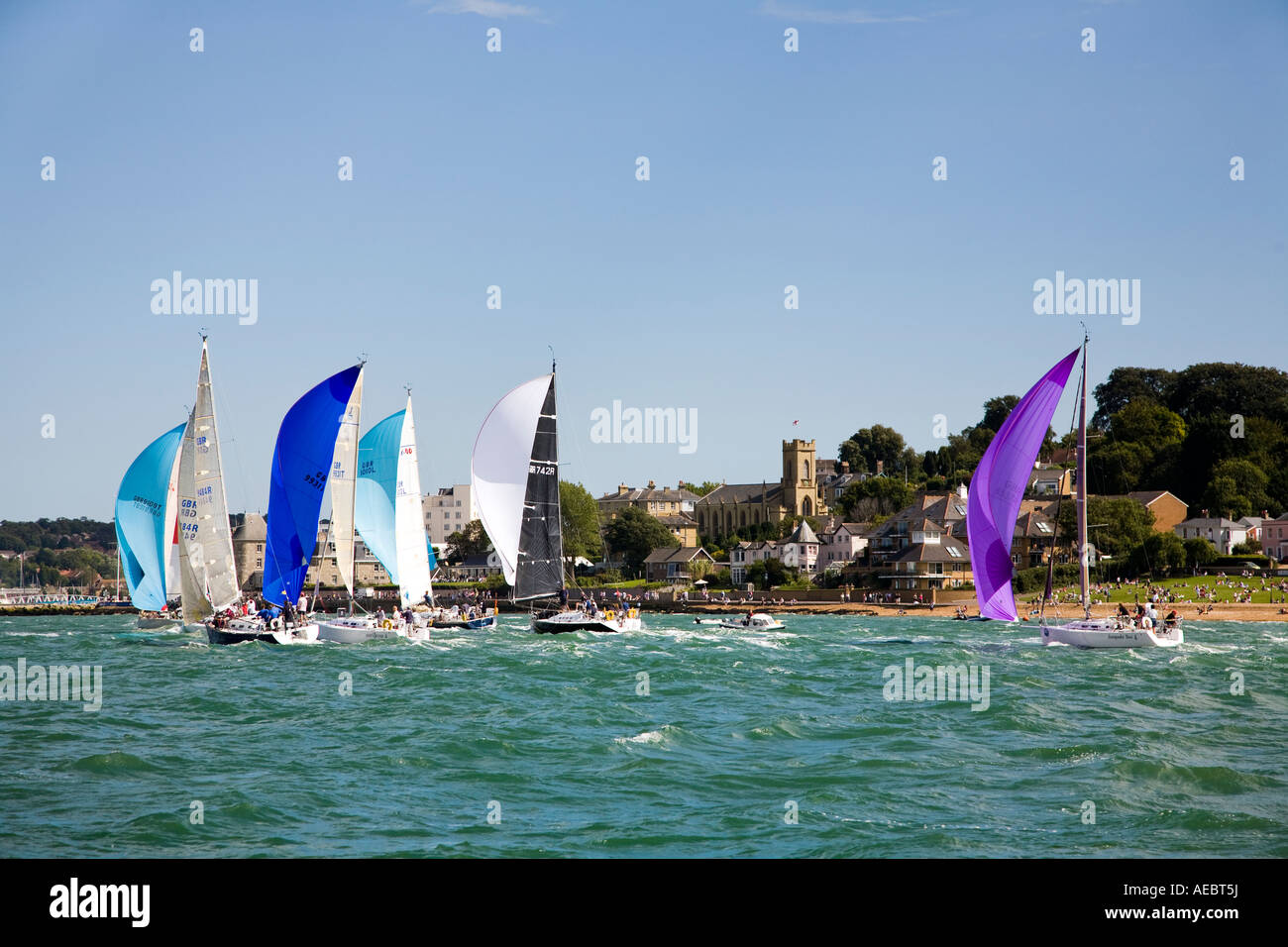 2007 Cowes Week Regatta Sailing in the Solent past Royal Yatch Squadron ...