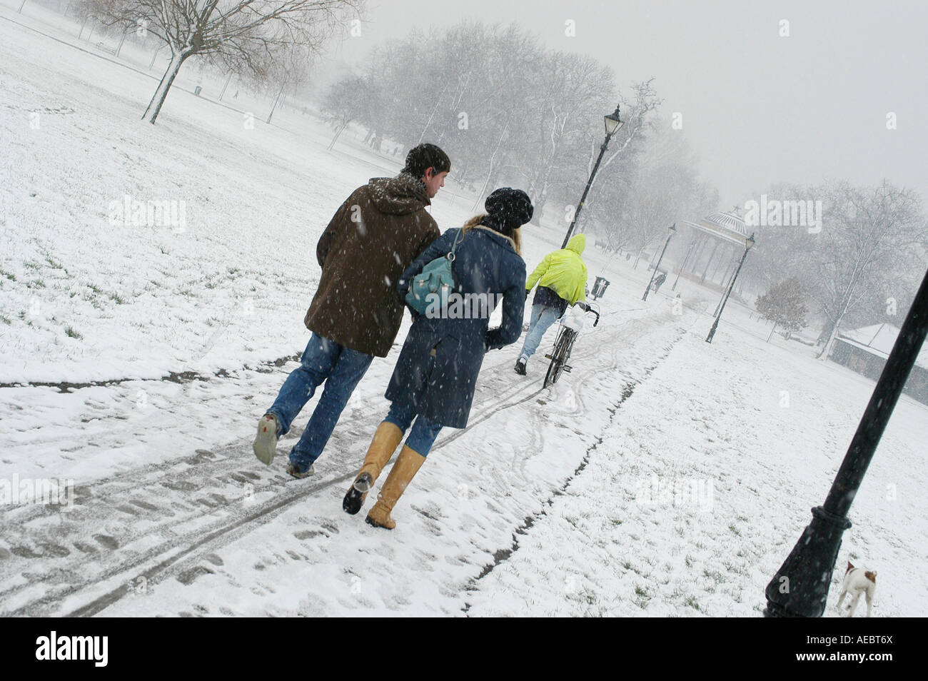 Snow near the bandstand on Clapham Common London February 2005 Stock ...