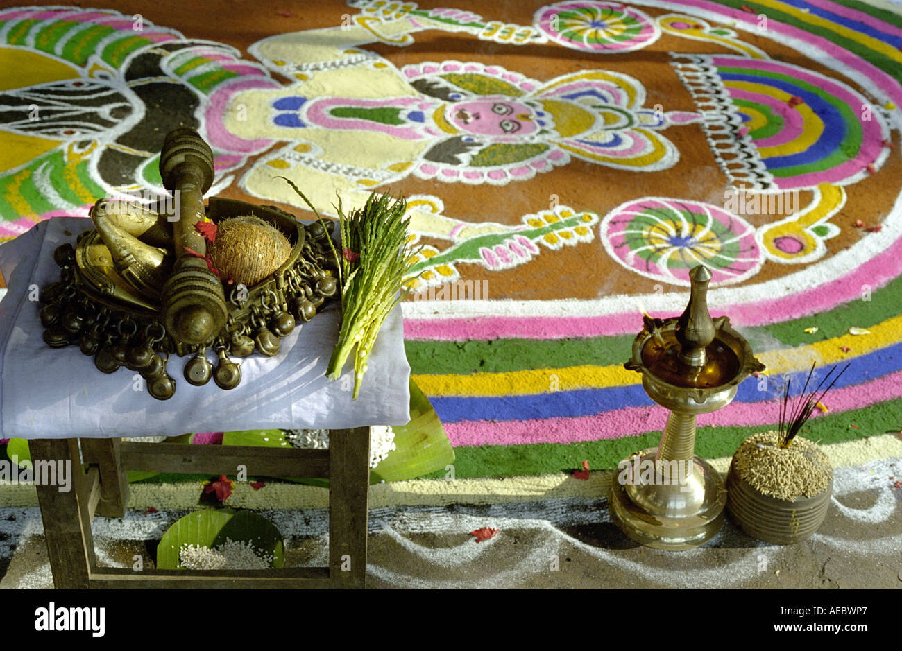 Indian traditional floor design called Kalam drawn on the occassion of ...