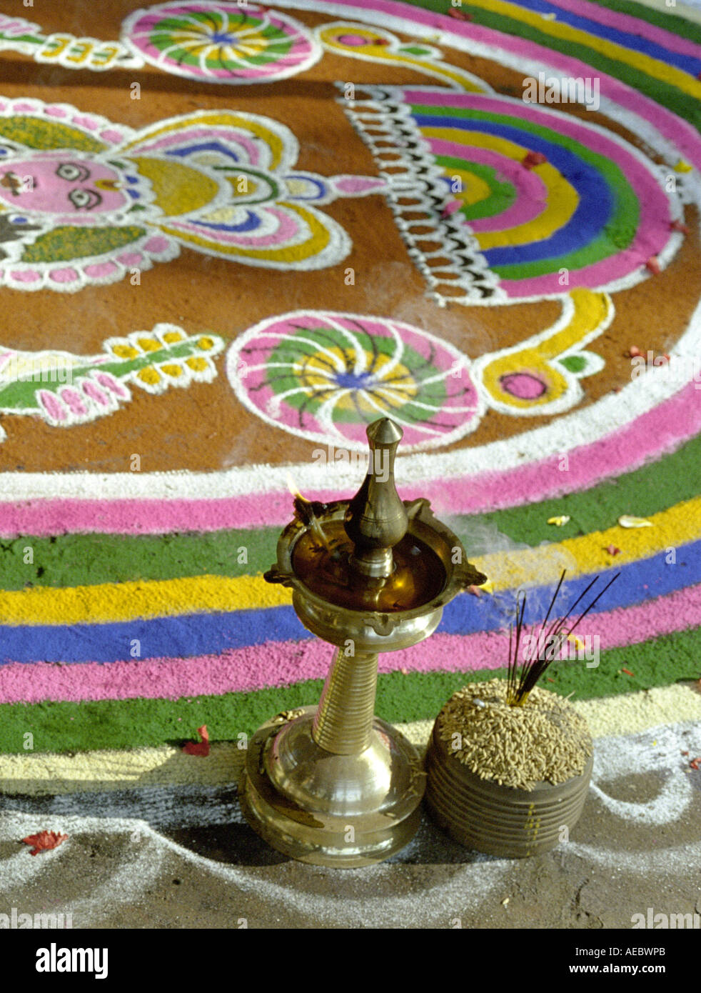 Indian traditional floor design called Kalam drawn on the occassion of ...