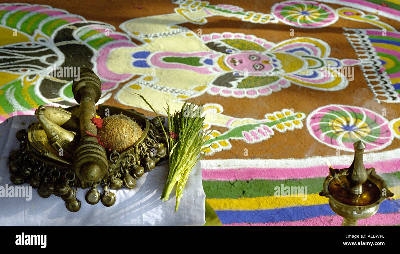 Indian traditional floor design called Kalam drawn on the occassion of ...