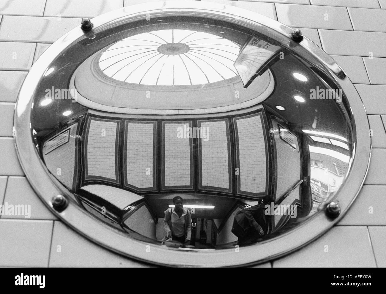 A safety mirror at the exit of Clapham Common tube station London May ...