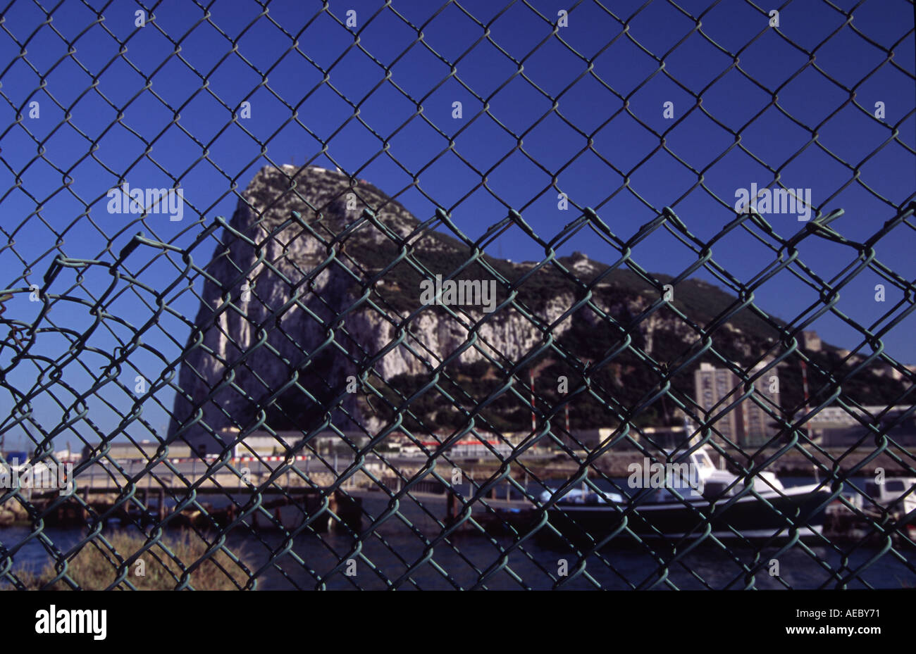 A view of the Rock of Gibraltar from behind a wire fence Stock Photo ...