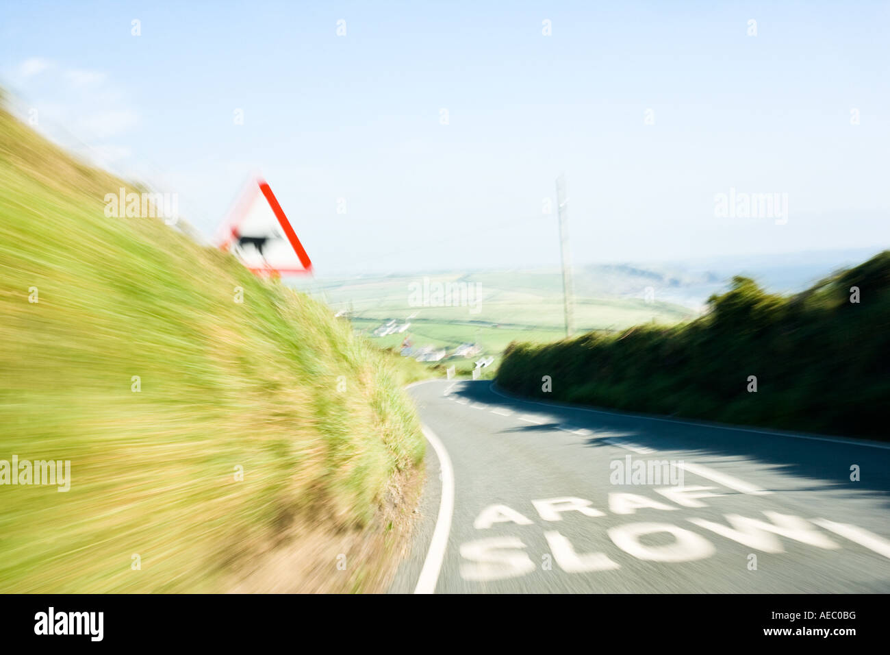Welsh 'Araf' and English 'Slow' sign on the road from Solva into ...