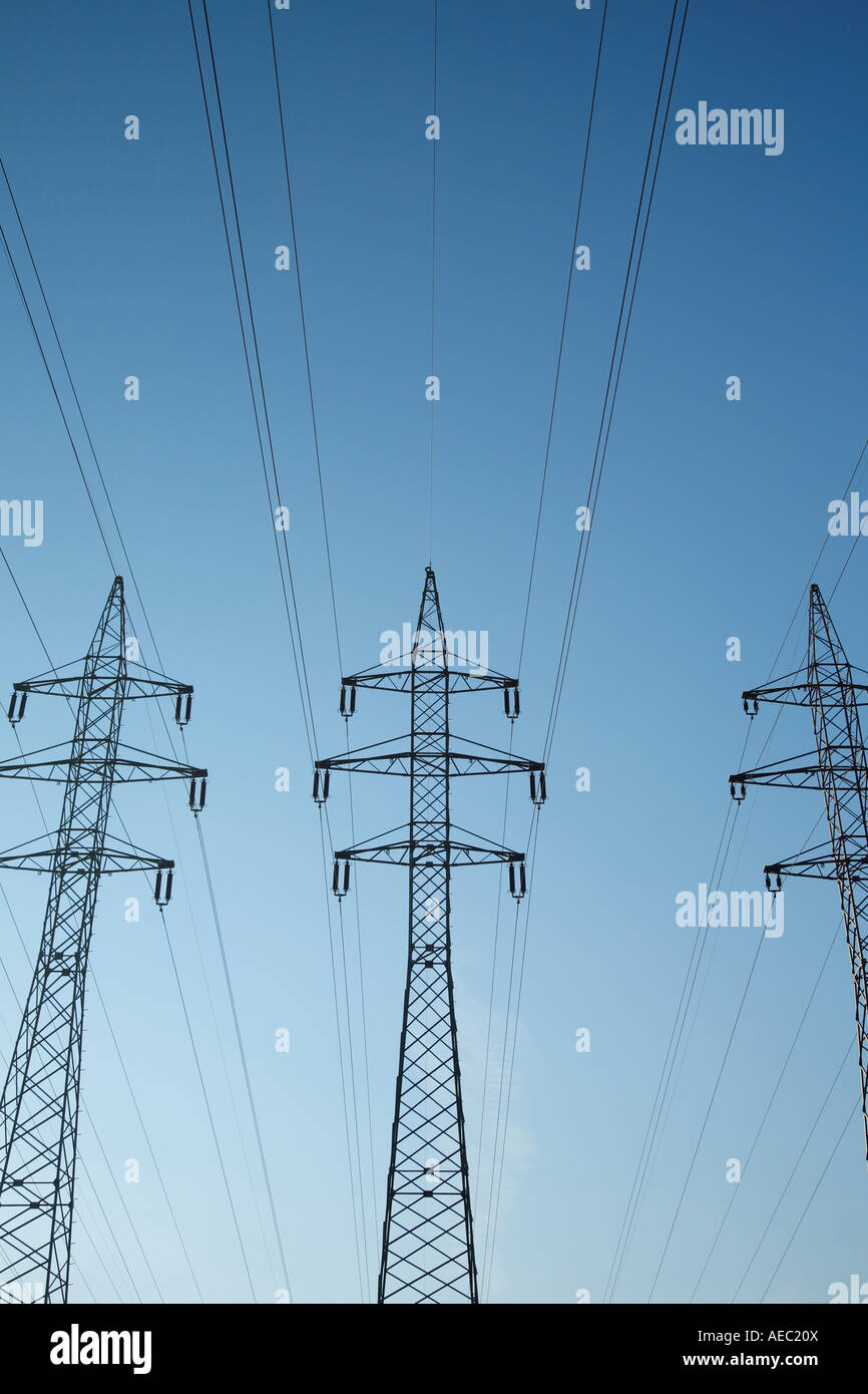 Electricity pylons powerline power transmission Stock Photo - Alamy
