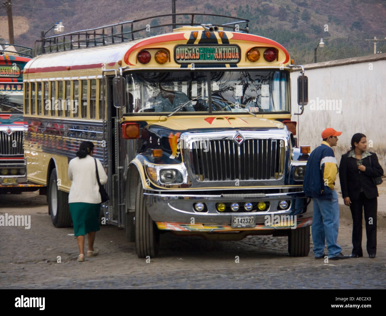 Former American school buses which now serve as local and long distance ...