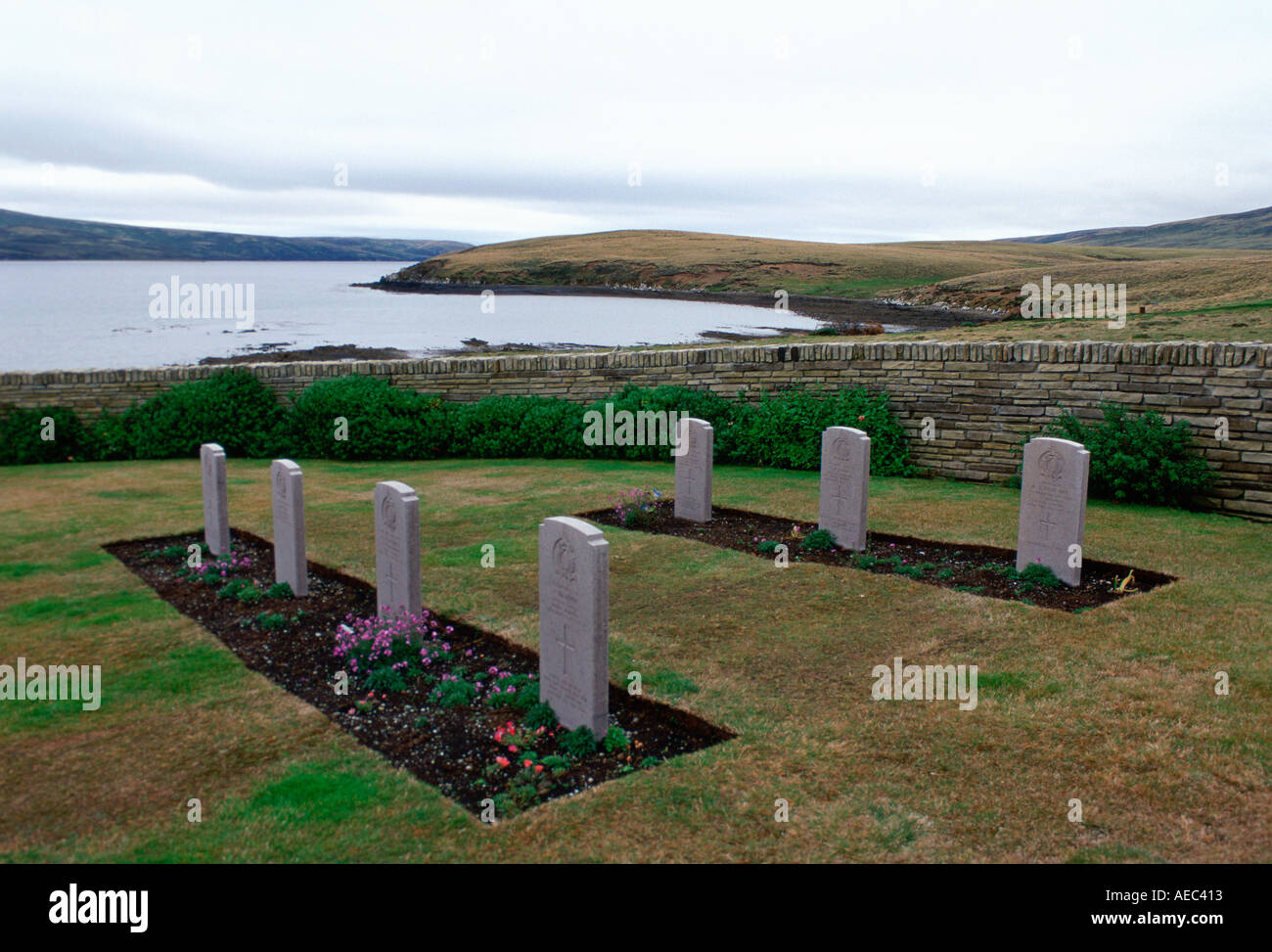 Headstones at Blue Beach Cemetery San Carlos Falkland Islands Stock ...