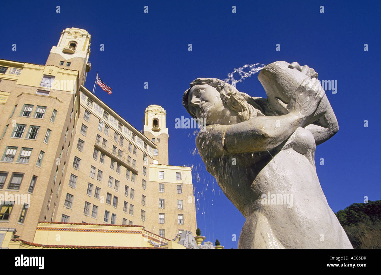 A view of Mother Nature Statue adjacent to the historic Arlington Hotel ...