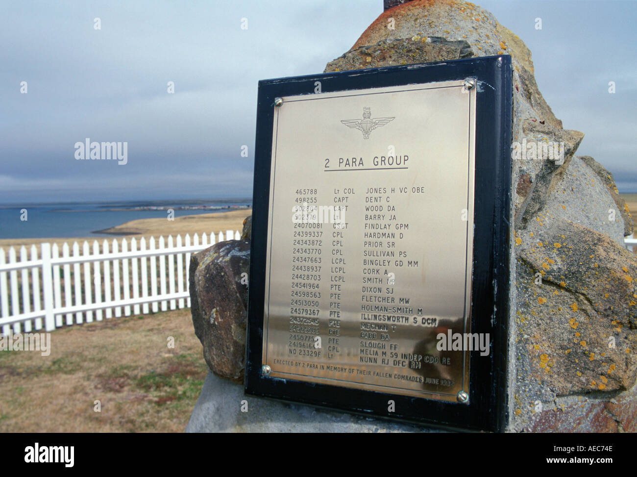 Plaque on 2 Para Memorial at Goose Green Falkland Islands Stock Photo ...