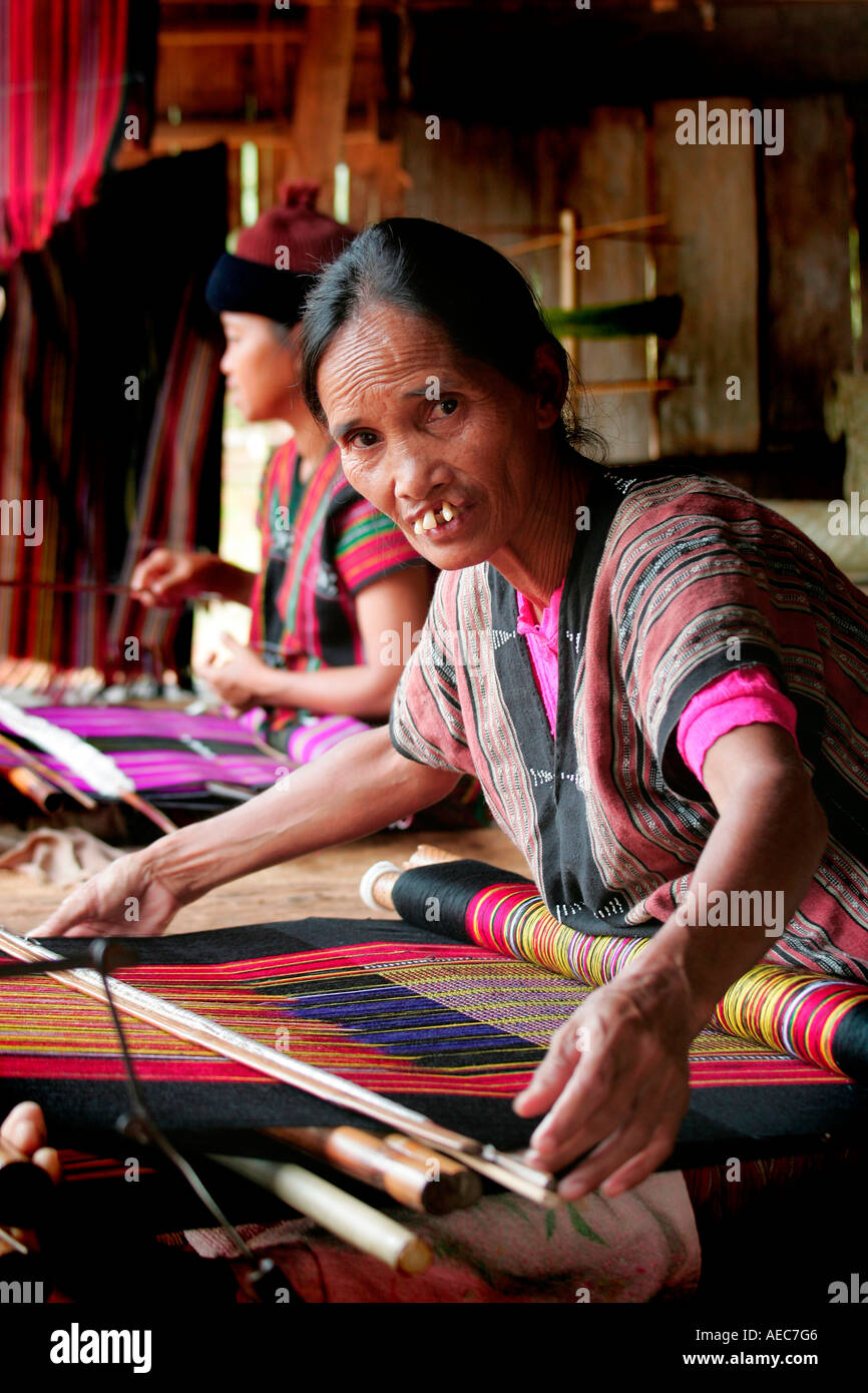Katu woman weaving, at a minority village on the Bolaven Plateau, Laos ...