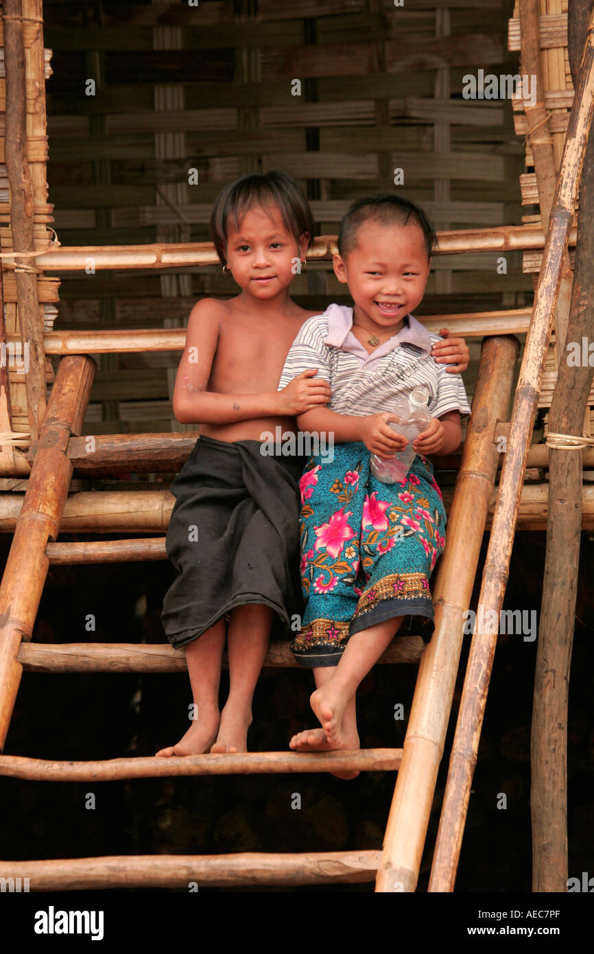 Native children at a minority village on the Bolaven Plateau, Laos ...