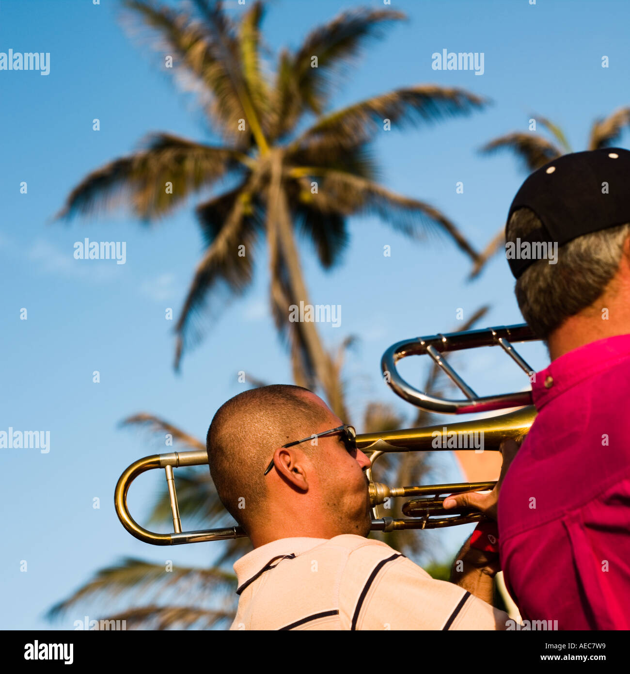 mexican brass trombone duet and palm tree Stock Photo - Alamy