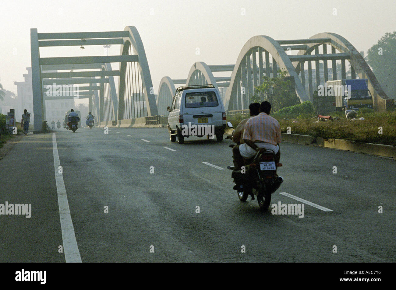 A view of Cochin city and highway, Kerala, India, with twin bridges of ...