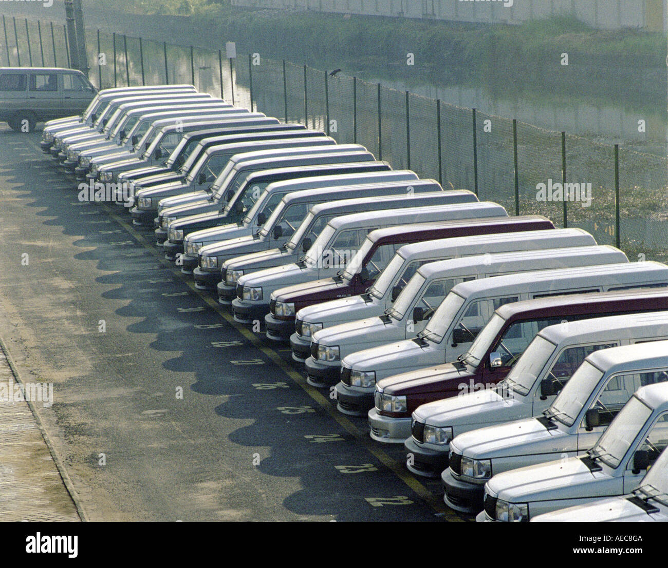 A row of motor cars displayed in Cochin city, Kerala, India Stock Photo ...