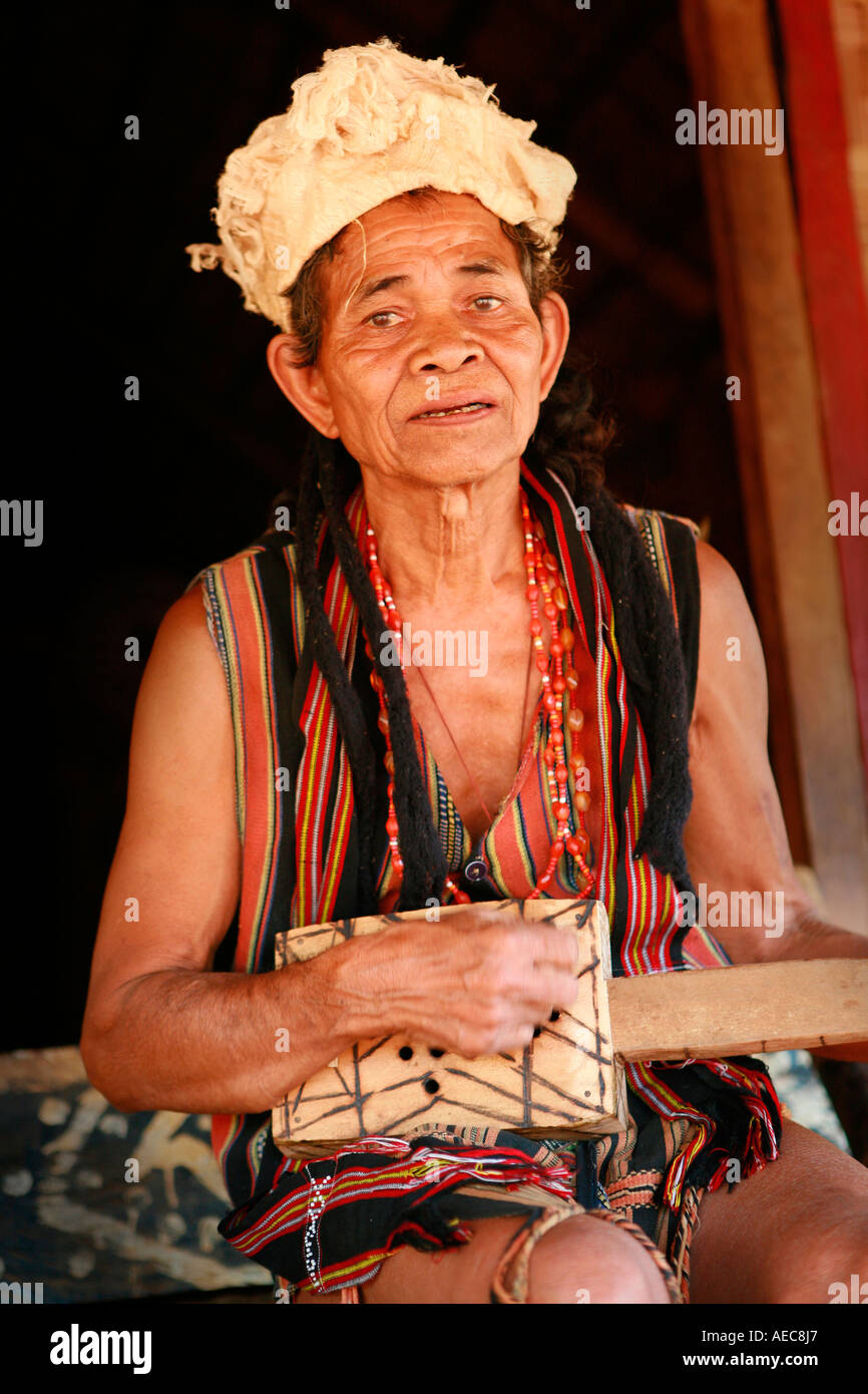 Katu musician at a minority village on the Bolaven Plateau, Laos Stock ...