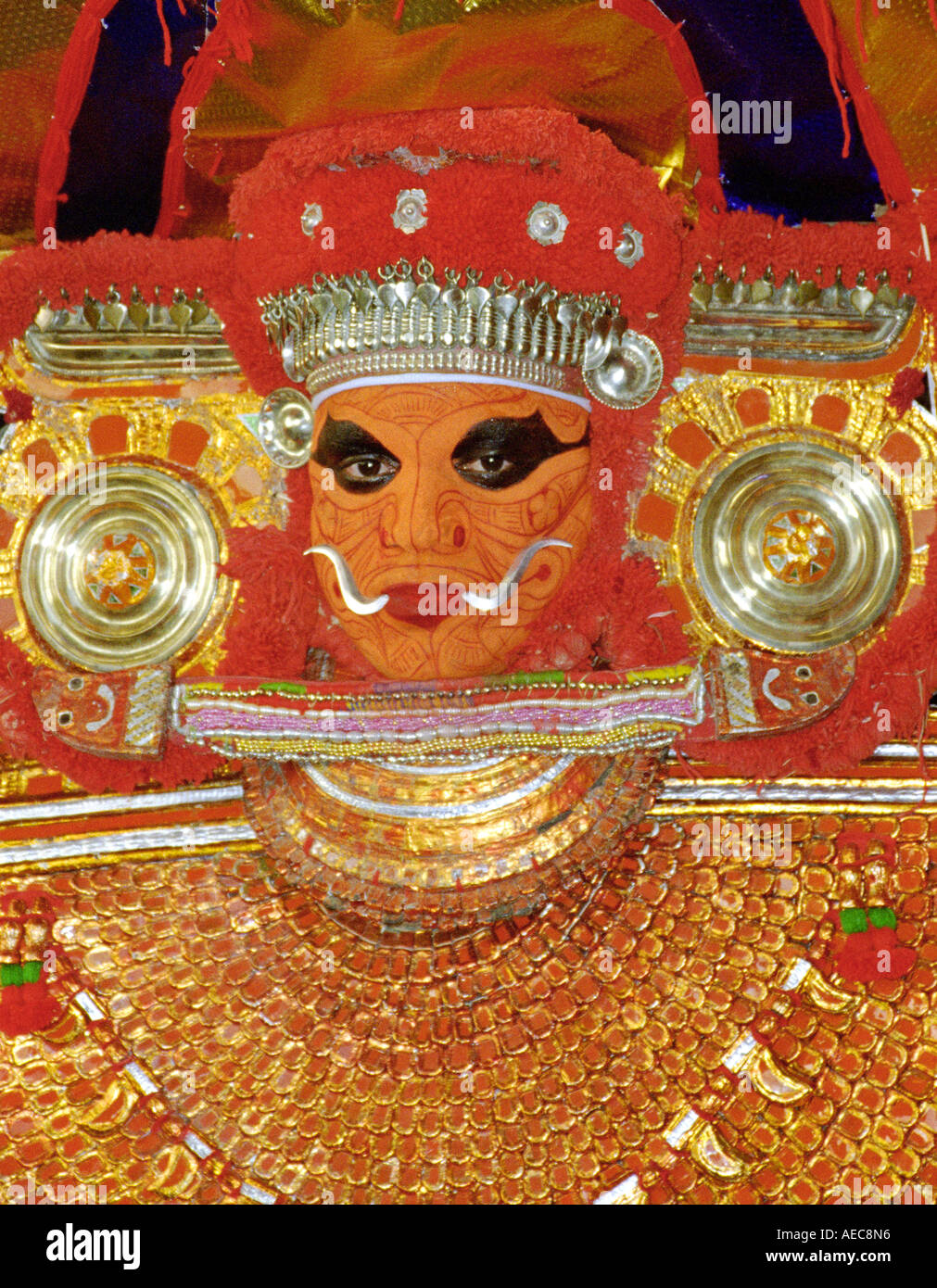 Close up shot of face of a Theyyam artist, Kerala, India Stock Photo ...