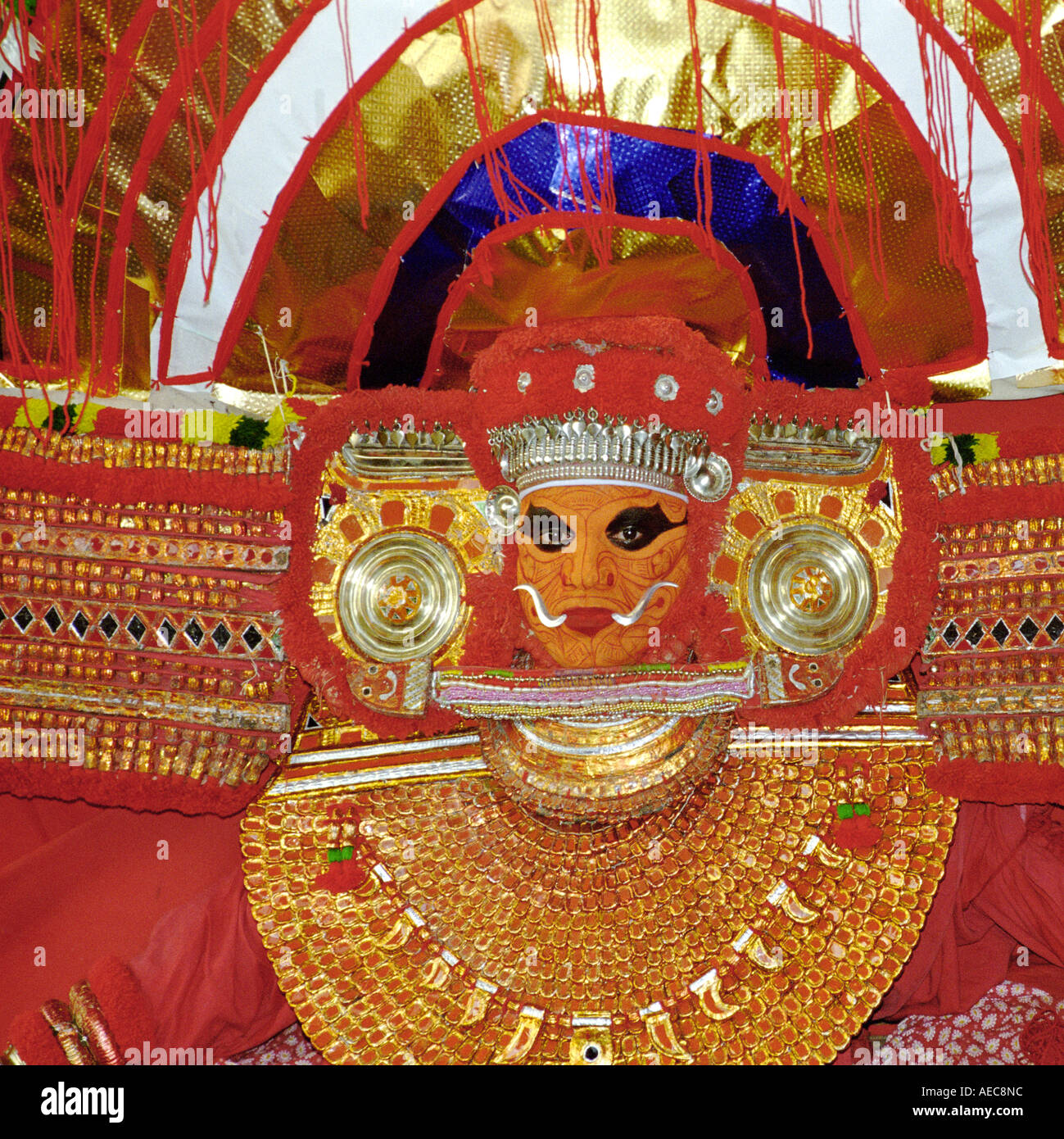 Close up shot of face of a Theyyam artist, Kerala, India Stock Photo ...