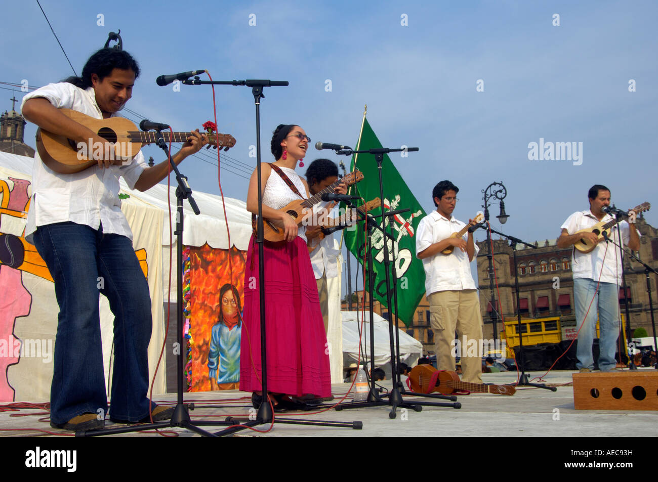 A group entertain the crowds at a Oaxaca Human Rights demonstration in ...