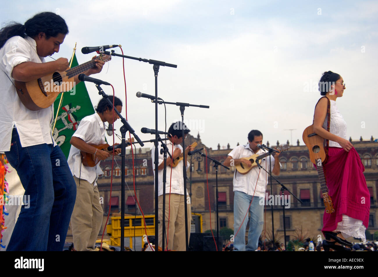 A group entertain the crowds at a Oaxaca Human Rights demonstration in ...