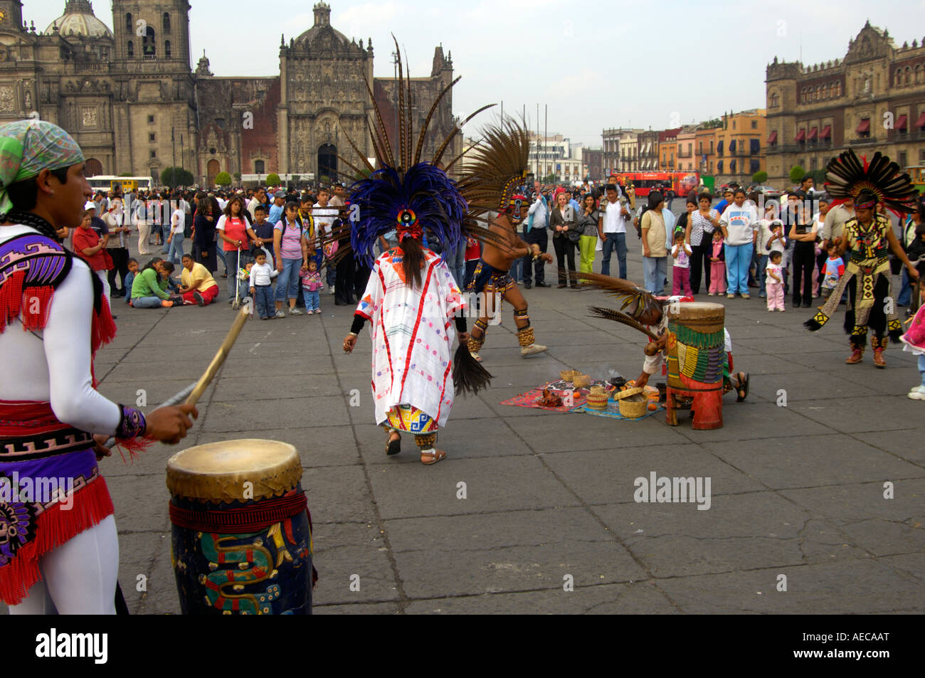 Aztec Conchero dancers performing in the Zocalo of Mexico City Stock ...