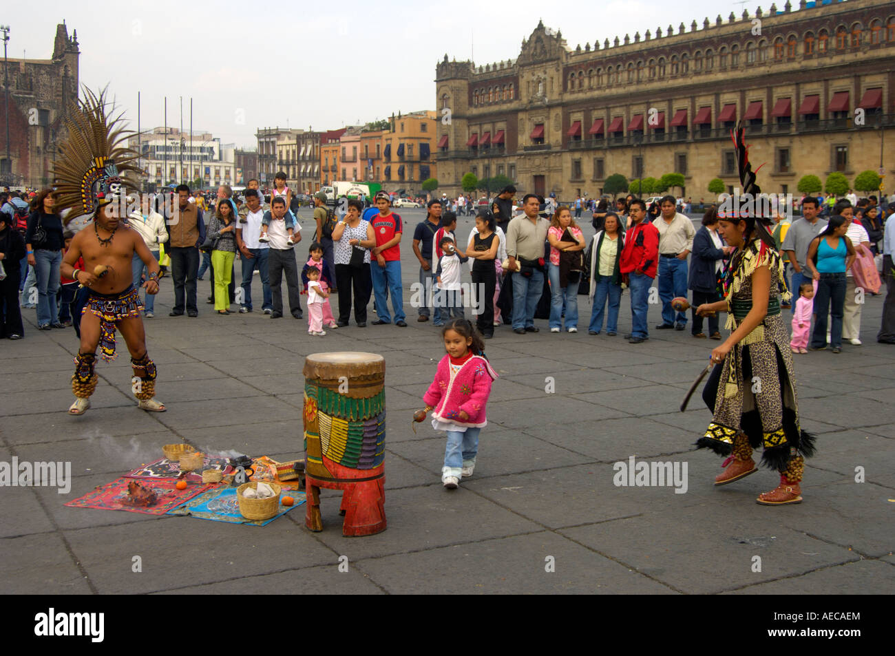 Aztec Conchero dancers performing in the Zocalo of Mexico City Stock ...