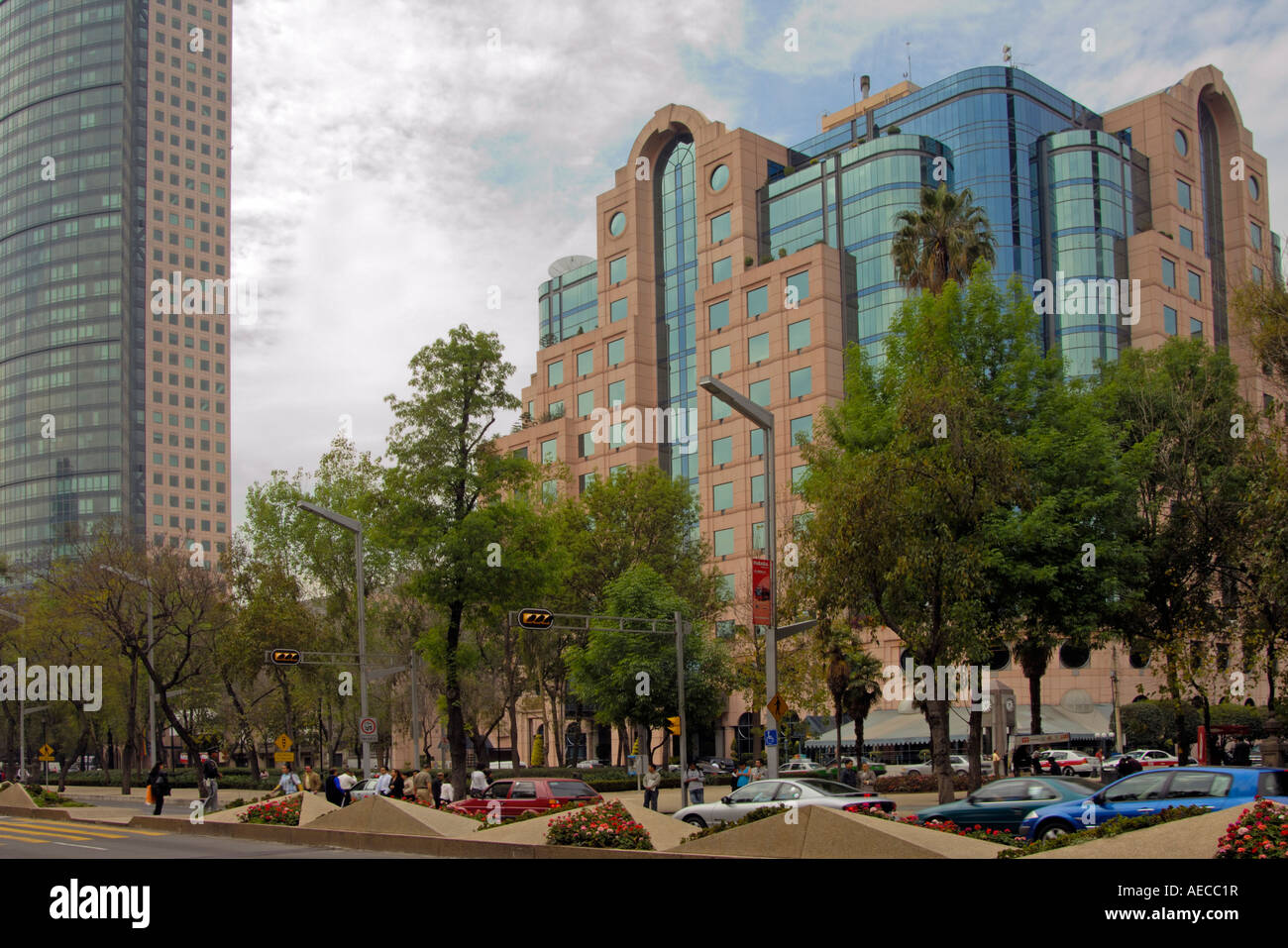 Contrasting building styles on the Paseo de la Reforma in Mexico City ...
