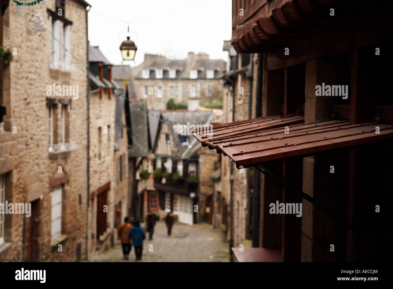 Market in Old Medieval Walled Town of Dinan Brittany France Europe ...