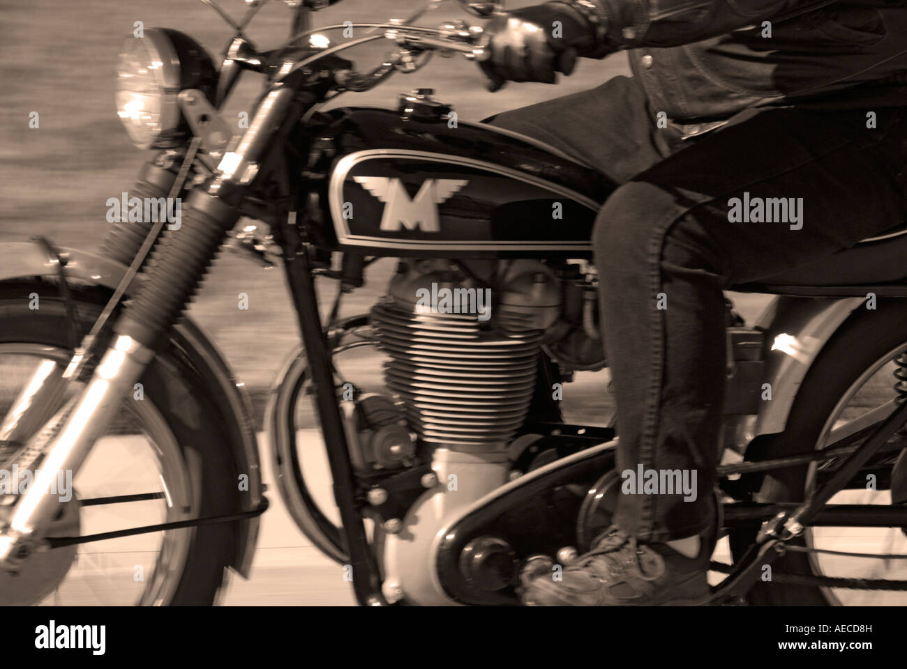 "Man riding a classic British ^1950s Matchless ^500cc "single cylinder ...