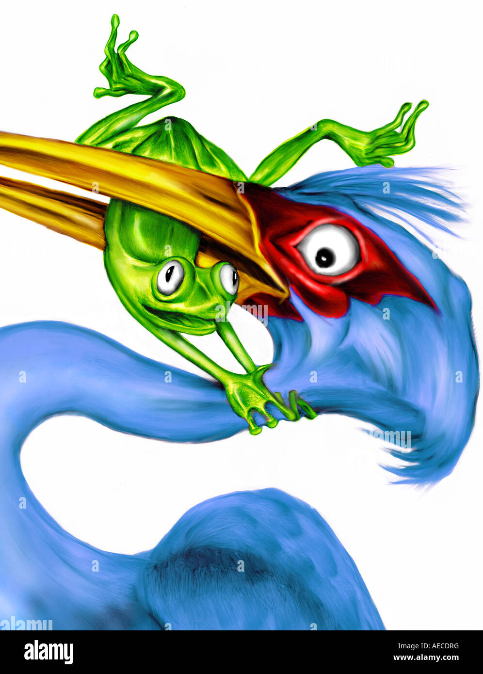 Bird eating a frog, frog resisting Stock Photo - Alamy