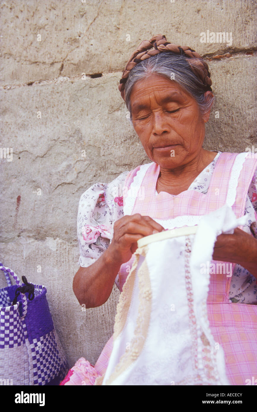 street vendor sewing an apron Oaxaca Mexico Stock Photo - Alamy