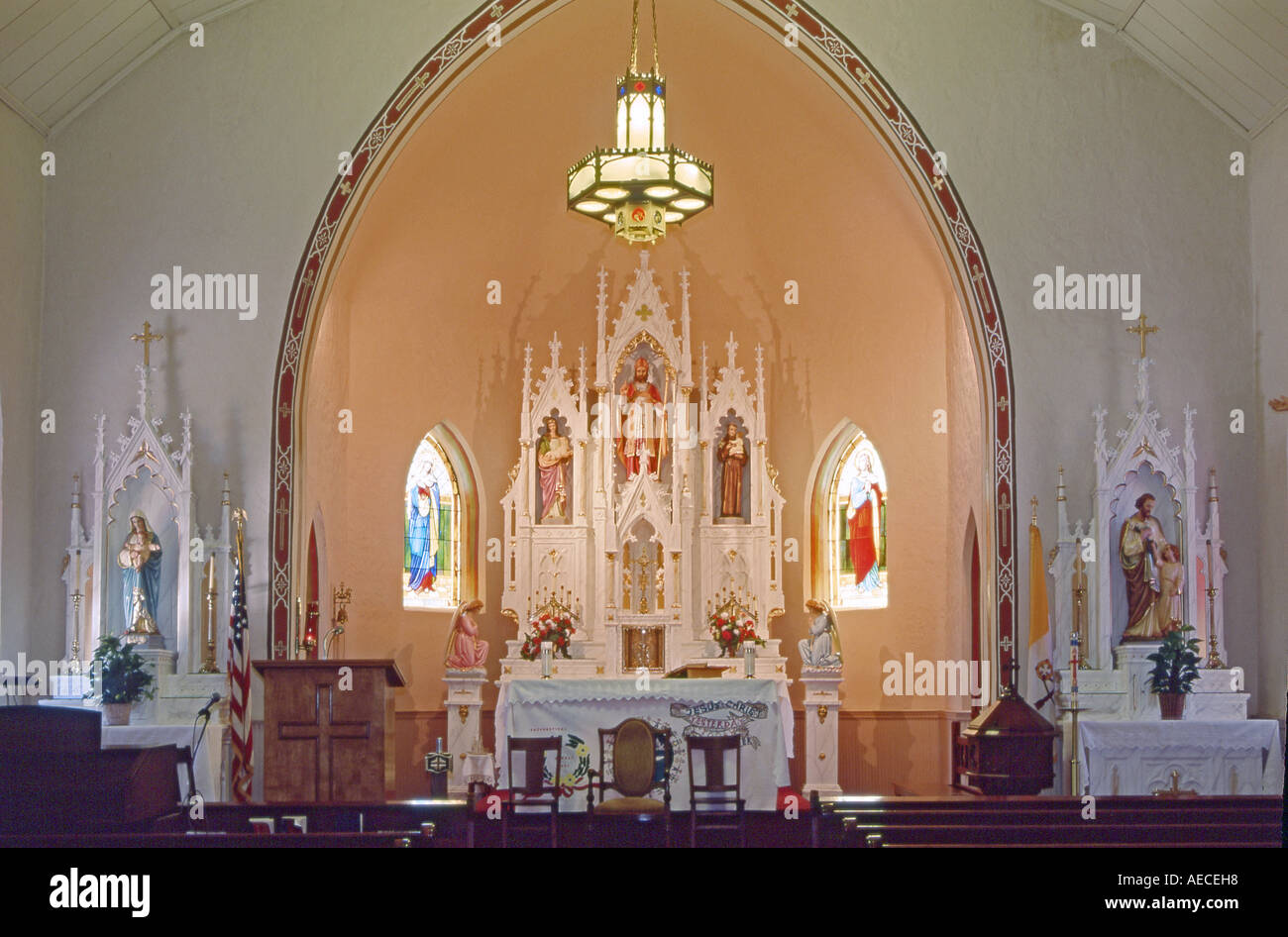 Main altar at St Stanislaus Church in Bandera, Hill Country, Texas, USA ...