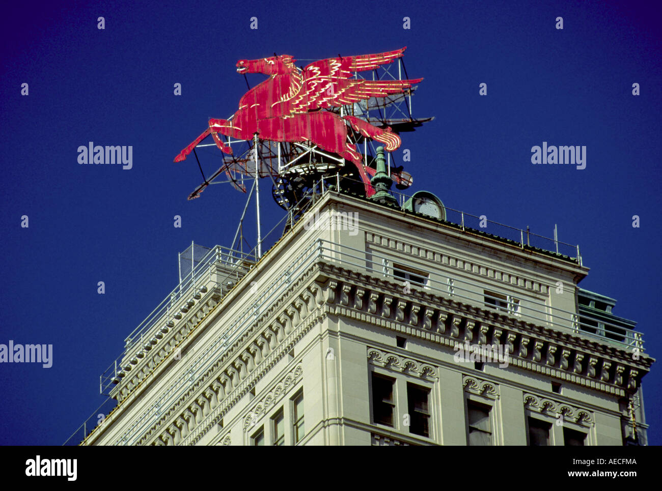Mobil Flying Red Horse neon sign at Magnolia Petroleum Building (1934 ...