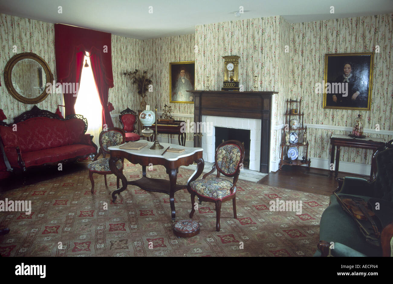 Formal parlor at Millermore house (1862), Old City Park, Dallas, Texas ...