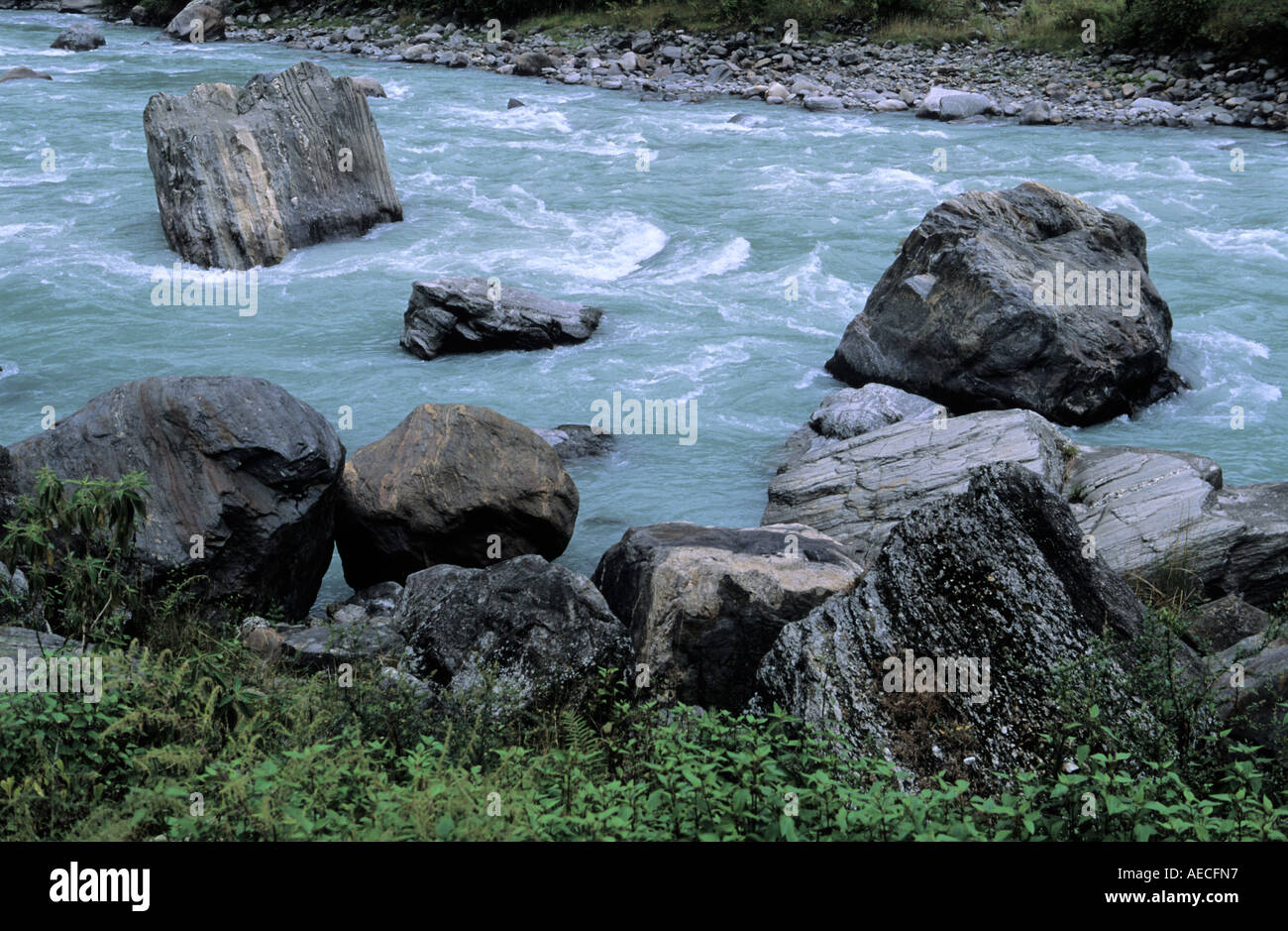 Himalaya mountain Marsyangdi river Annapurna Conservation area Nepal ...