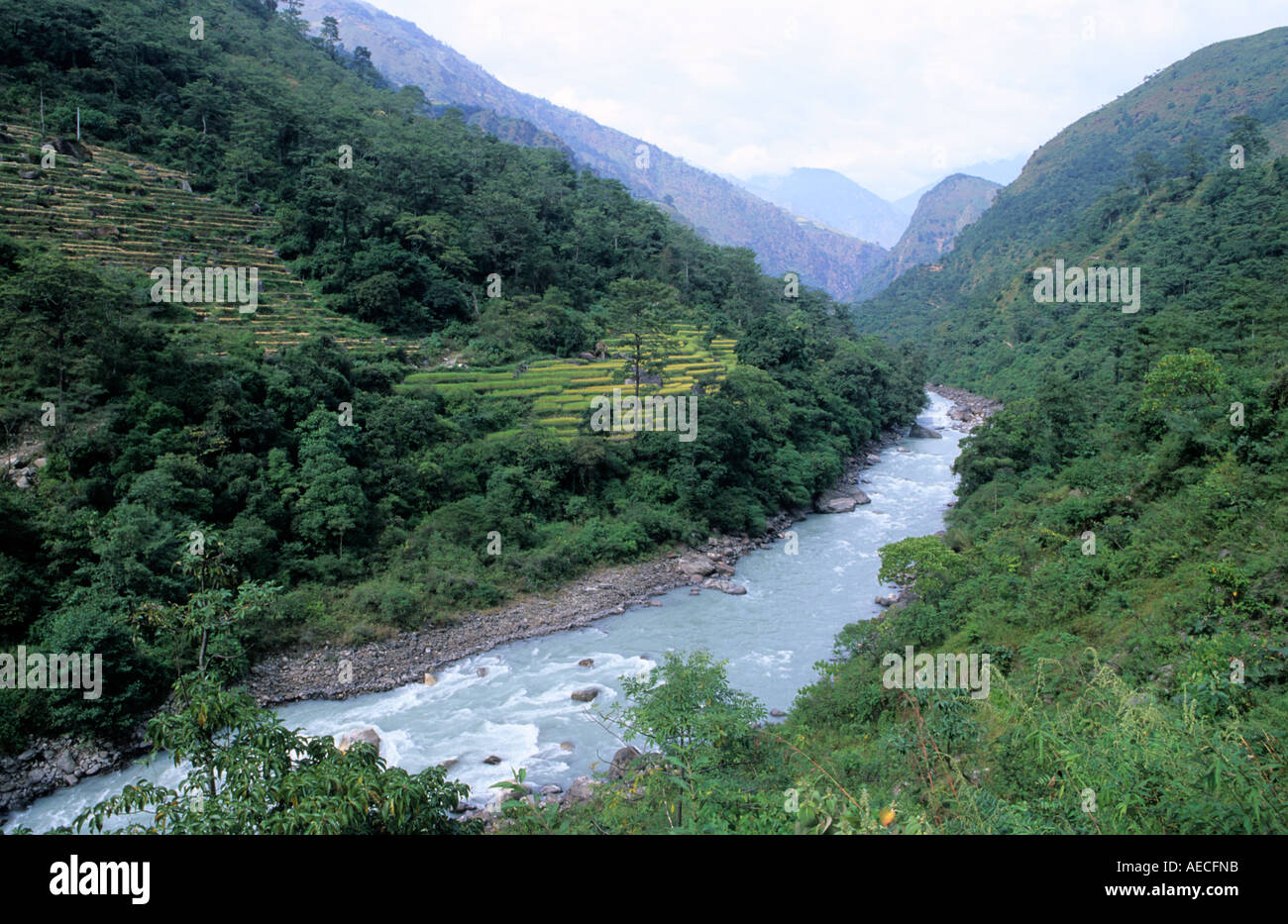 Himalaya mountain Marsyangdi river Annapurna Conservation area Nepal ...